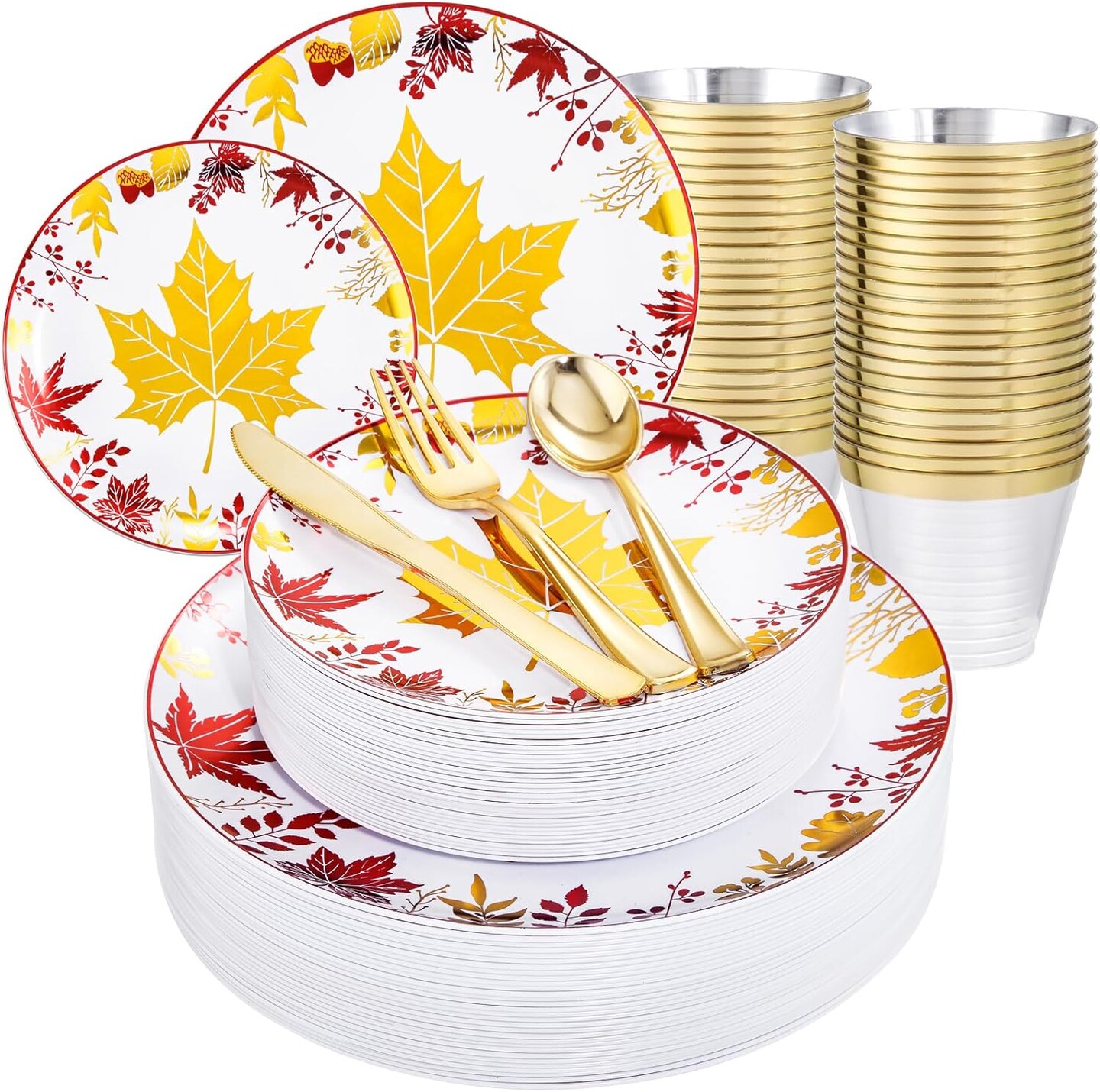 150PCS Thanksgiving Plates Dinnerware(Ruby and Citrine)11 x 10 x 6 ...