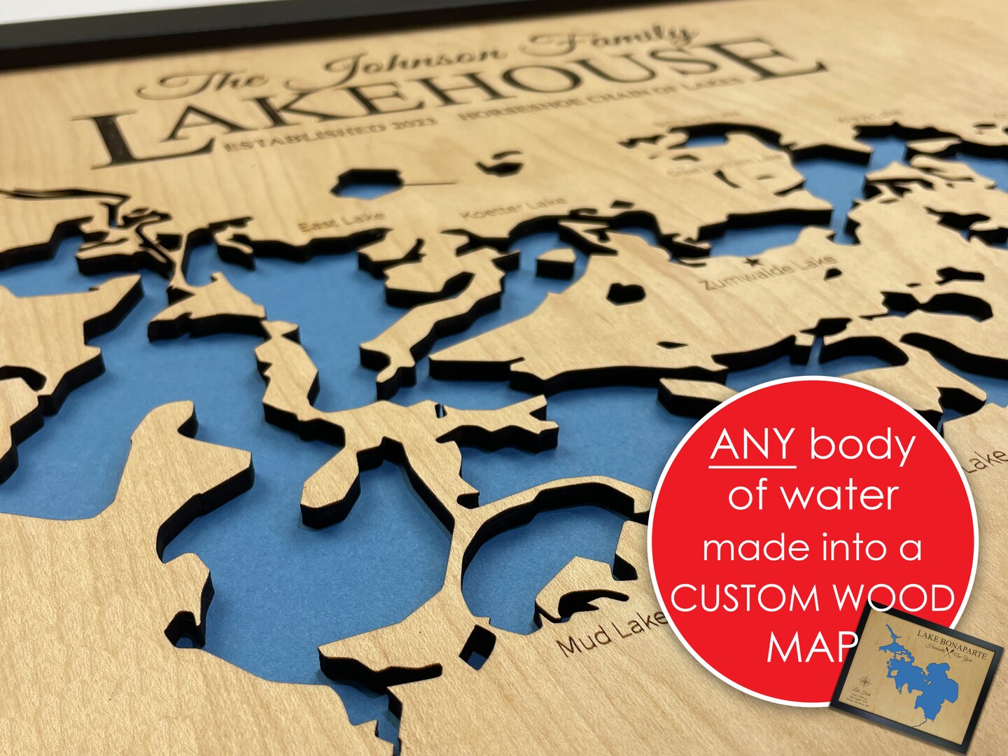 3D Custom Lake Map, Wood Wall Art, Topographic Map, Nautical Decor ...