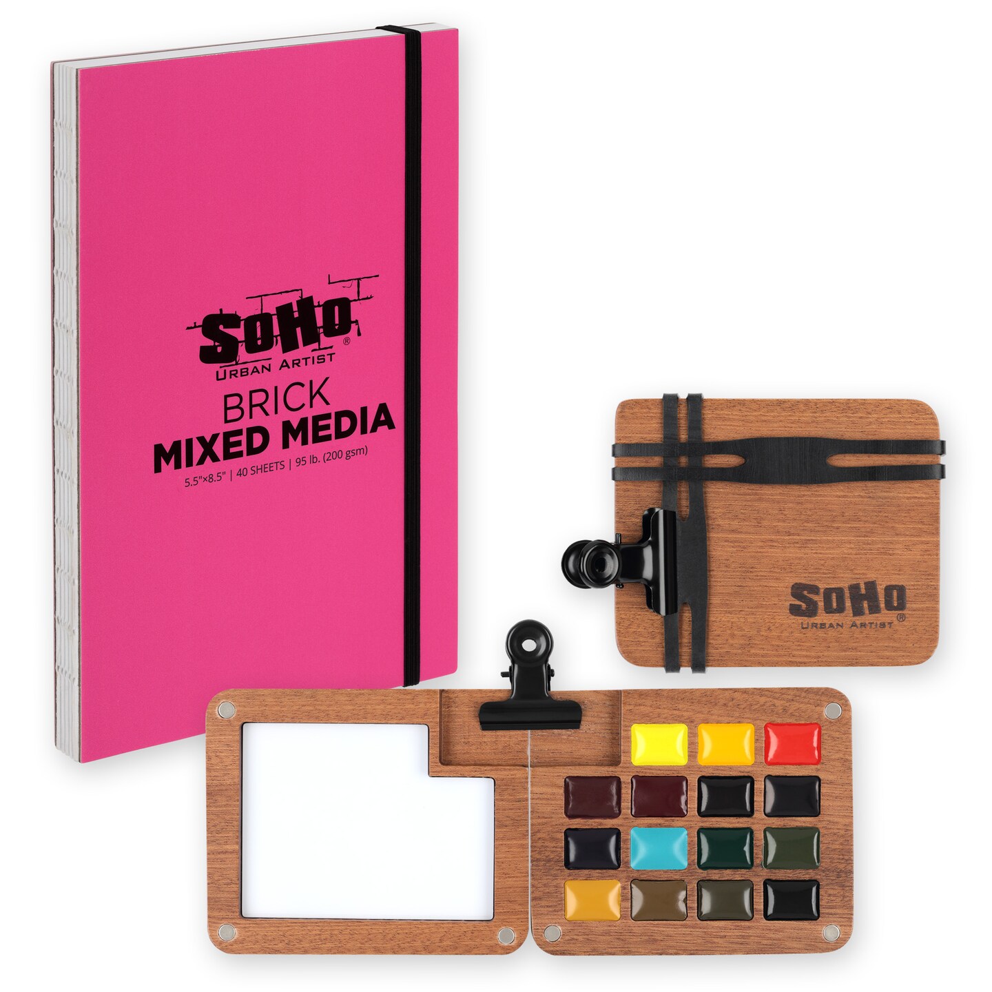 SoHo Urban Artist Mini Wooden Travel Watercolor Set of 15 w/ Mixed ...