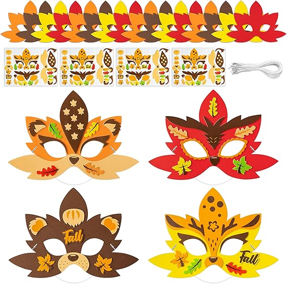 16Pcs Fall Maple Leaf Mask Craft Kits for Kids Make Your Own Foam ...