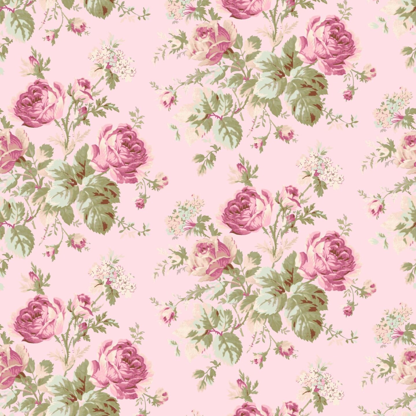 French Roses Large Rose Bouquets Pink Floral Pink by Clothworks, Color ...