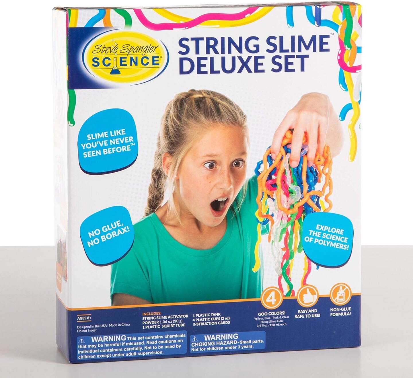 String Slime Deluxe Kit, Includes Pink, Blue, Yellow & Clear (3.4 oz ...