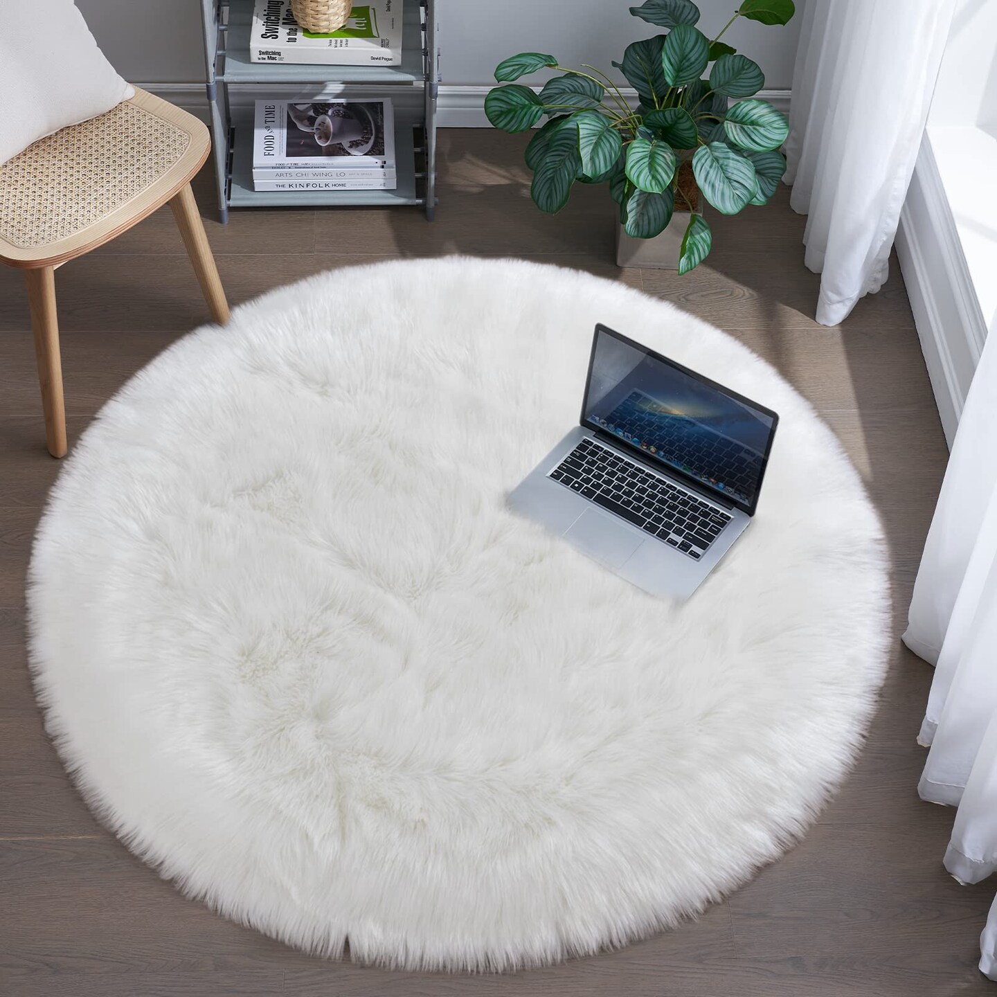 Fluffy Round Rug for Kids Room White Circle Faux Fur Area Rug for ...