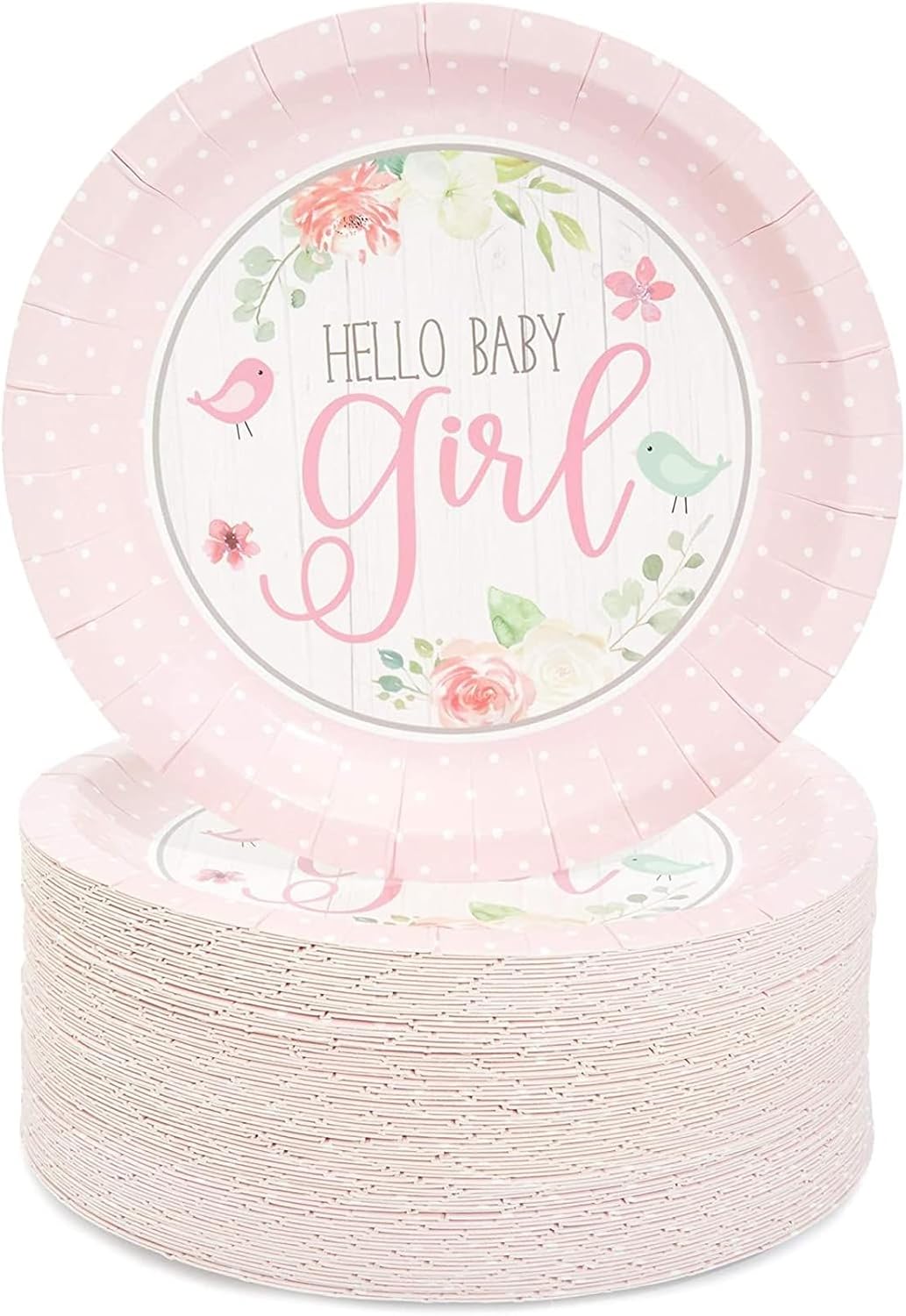 80 Packs 7" Baby Shower Pink Floral Disposable Paper Plates - Baby Girl ...