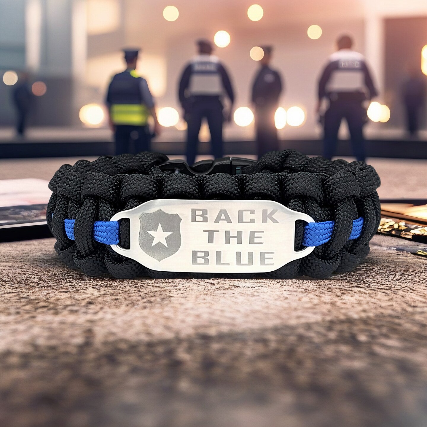 Police Officer Back the Blue 550 Paracord Bracelet with Engraved ...