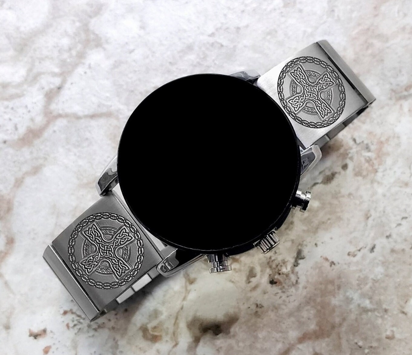 Google Pixel Watch 3 45mm Band Celtic Cross Silver Engraved Stainless ...