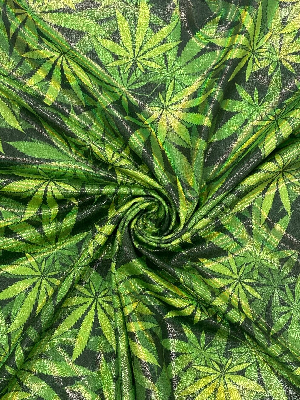 1 Yard Marijuana Leaf Holographic Mystique Stretch Spandex Fabric for ...