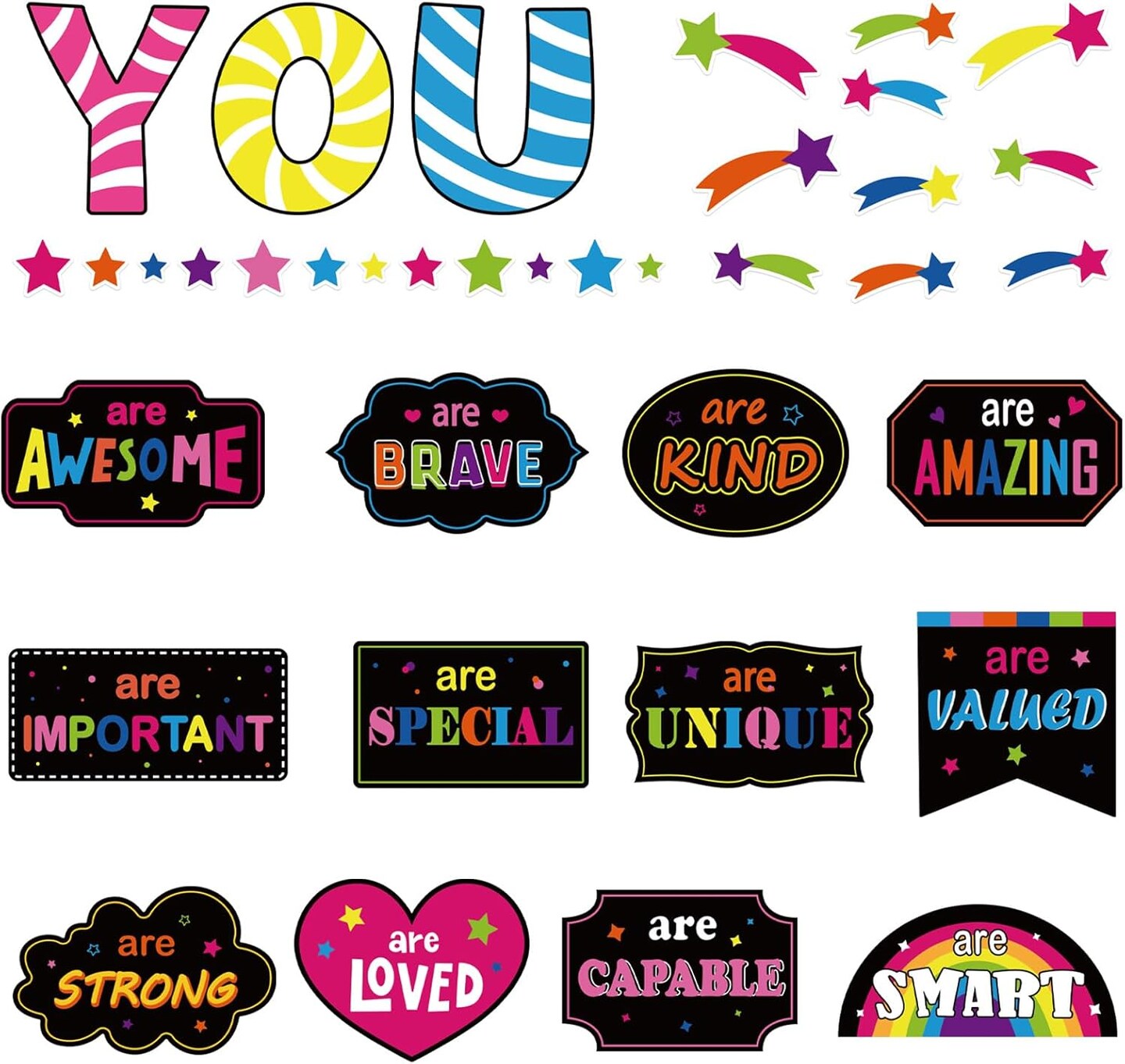 Motivational Inspirational Bulletin Board Decorations Set (Black ...