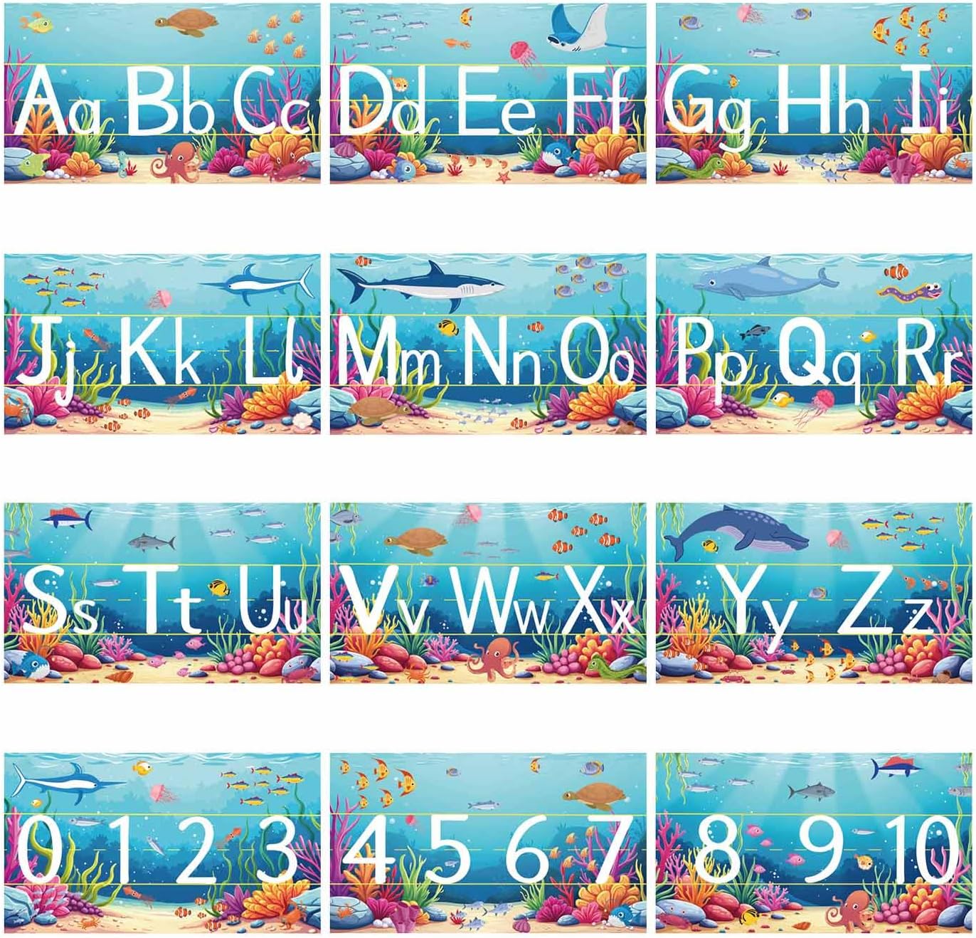 12Pcs Alphabet Bulletin Board Strips Alphabet and Number Lines (Abc ...