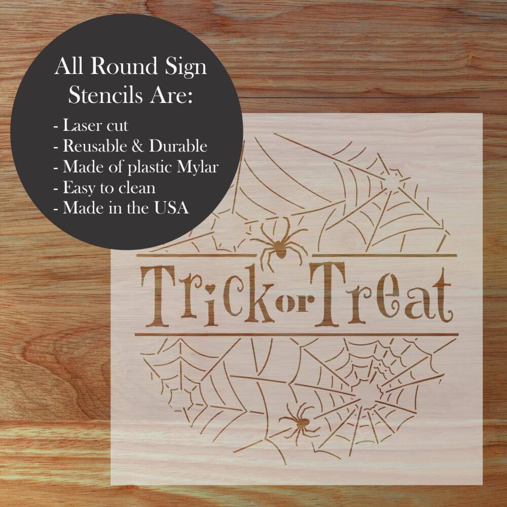 Trick or Treat Halloween Round Sign Stencil | Sign Stencil | DIY Sign ...