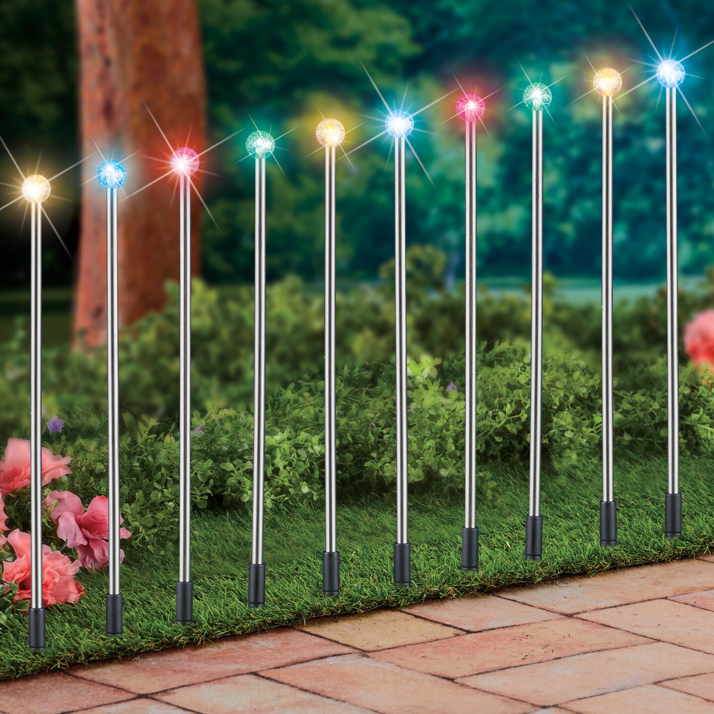 Collections Etc Solar Powered Multicolor Stainless Steel Path Light ...