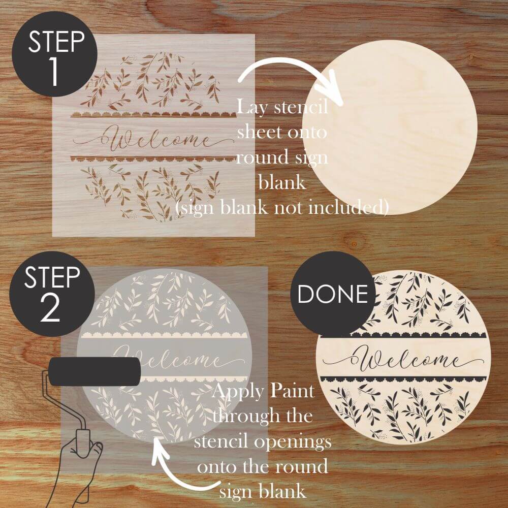 Tranquil Branches Welcome Round Sign Stencil | Sign Stencil | DIY Sign ...