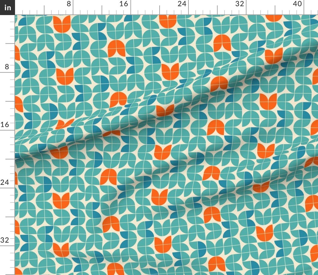 Various Fabrics by the Yard or Fat Quarter Blue Retro Floral Aqua ...