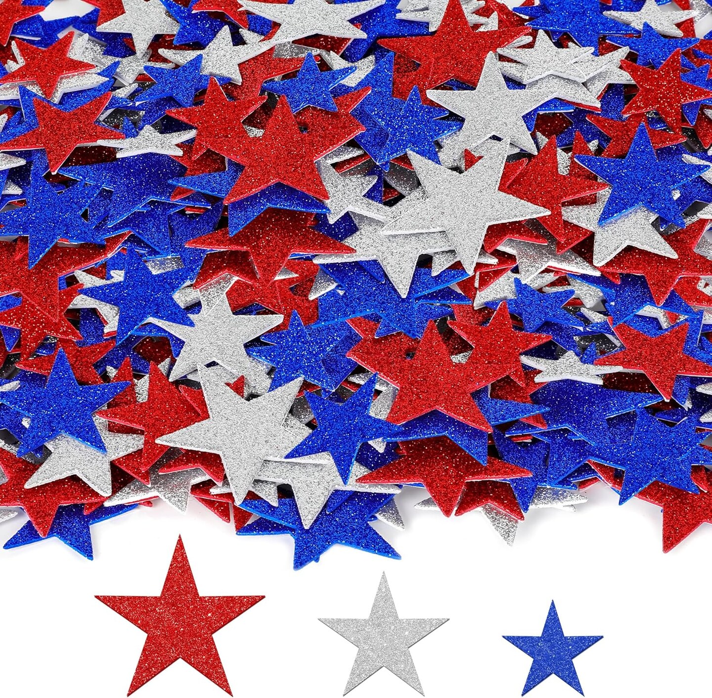 300 PCS 4th of July Star Stickers, Red Silver and Blue Glitter Stickers ...
