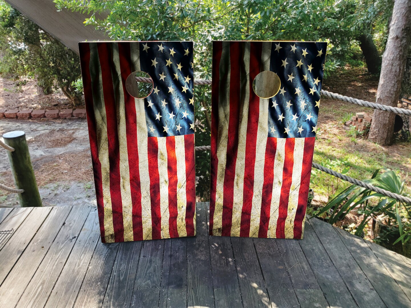 Grunge American Flag Cornhole Boards – Distressed USA Flag Design ...