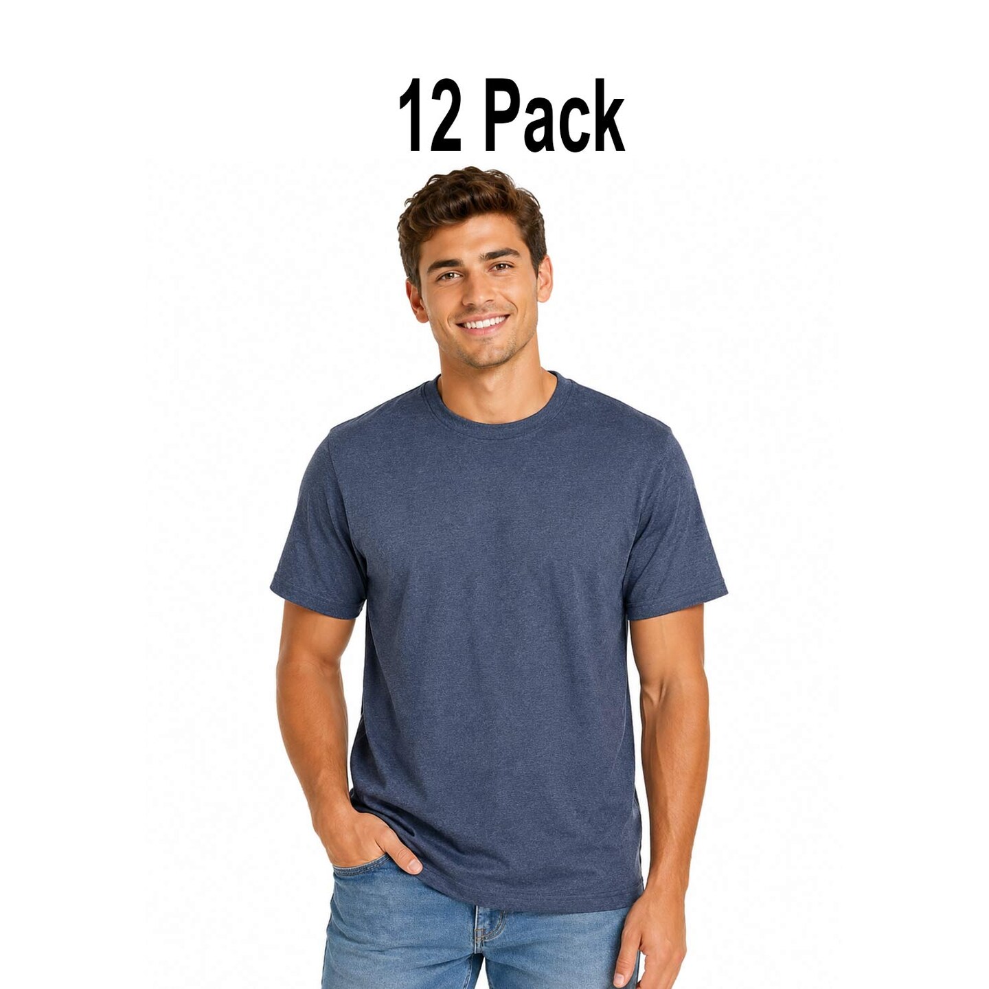 Hanes 12 Pack: Beefy-T T-Shirt for Adult, Color: Heather navy, Size ...