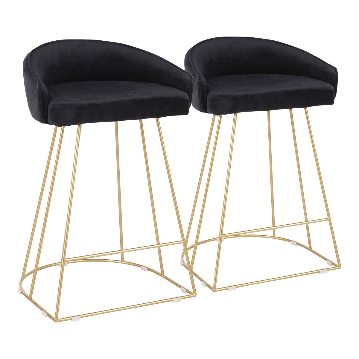 Contemporary Home Living Set of 2 Gold Accent Black Velvet Upholstered ...