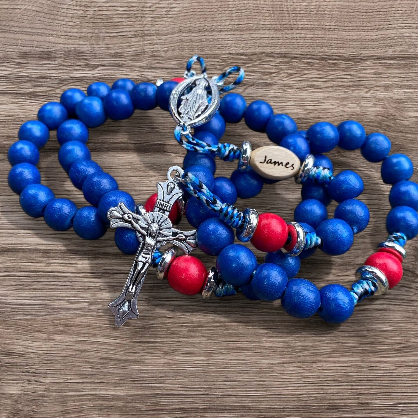 Patriotic Rosary Rosary with Name Red White and Blue Rosary American Rosary Blue Personalized Rosary Beads Custom Rosary for Boys Wood