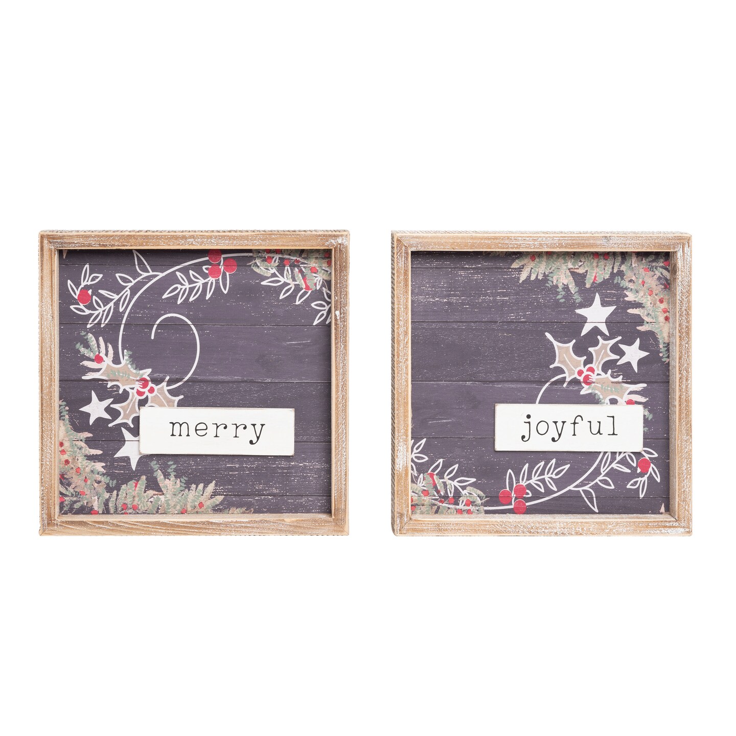 Transpac Wood Christmas Decor Set of 2, Freestanding Tabletop Signs ...