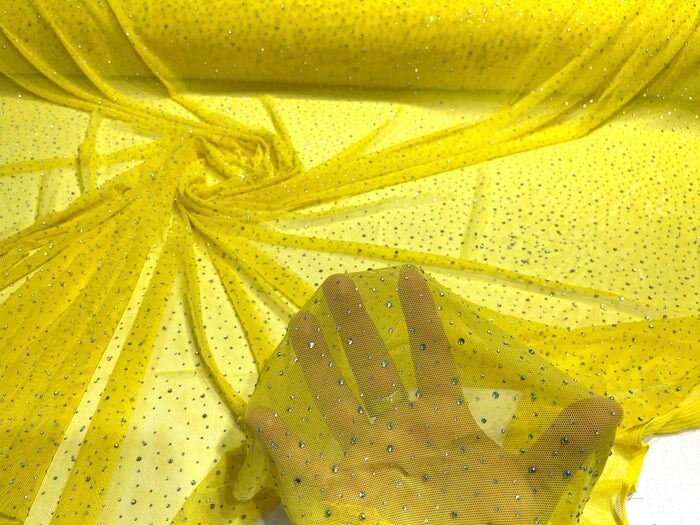 1 Yard Sheer Power Mesh With AB Rhinestones Stretch Fabric for ...