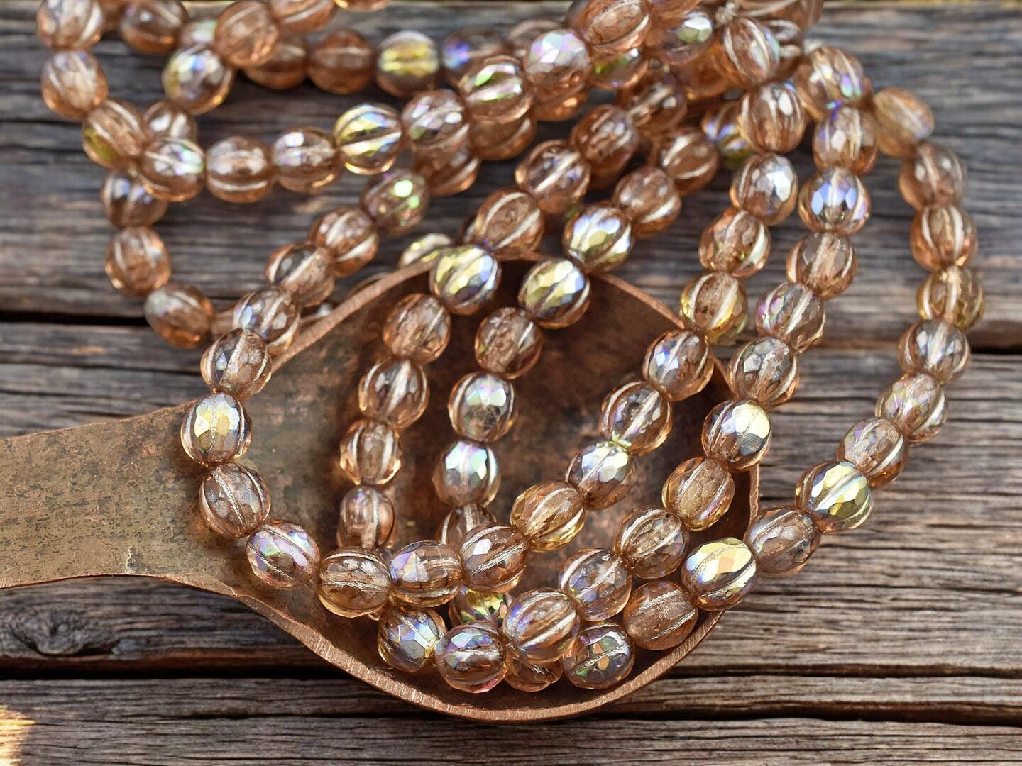 *25* 6mm Platinum Washed Peach AB Faceted Round Melon Beads | Michaels