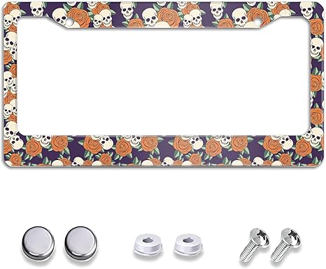 License Plate Frame Skull and Flowers Day of The Dead License Plate ...