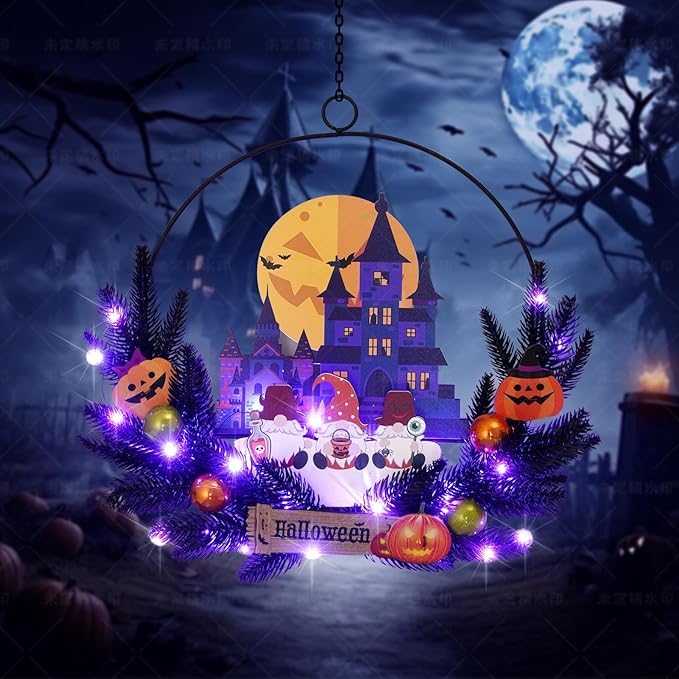 Halloween Door Sign Lighted Hanging Decoration for Home, Welcome Wooden ...