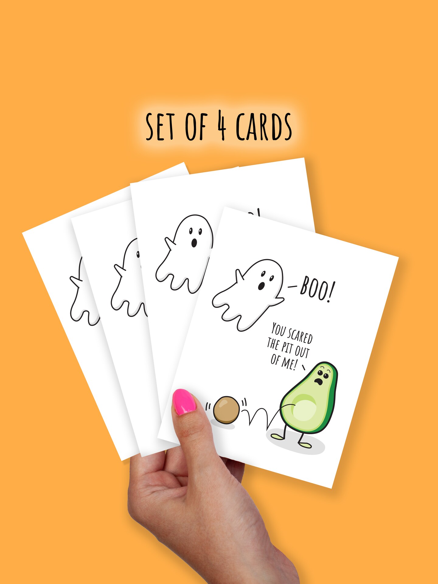 SET OF 4 Funny Halloween Card, Halloween Card, Silly Halloween Card ...