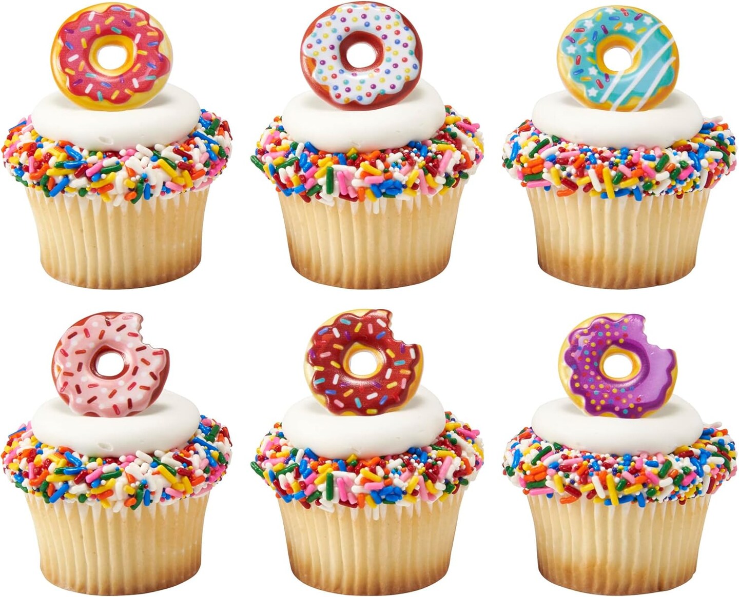Donut Cupcake Rings, Cake Toppers, Multicolored Food Safe Decorations ...