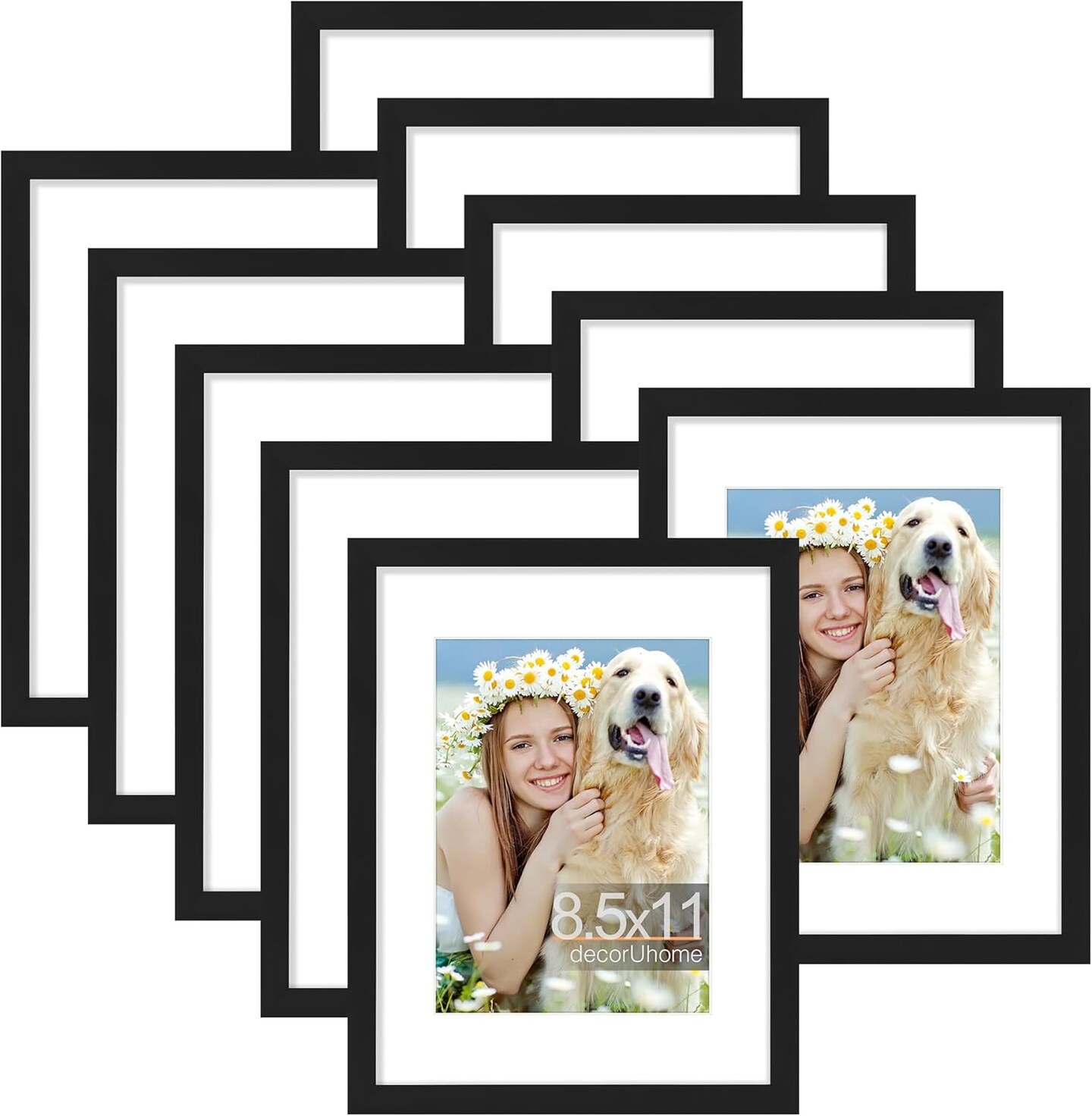 8.5x11 Picture Frame Set of 10, Display Photos 6x8 with Mat or 8.5x11 ...
