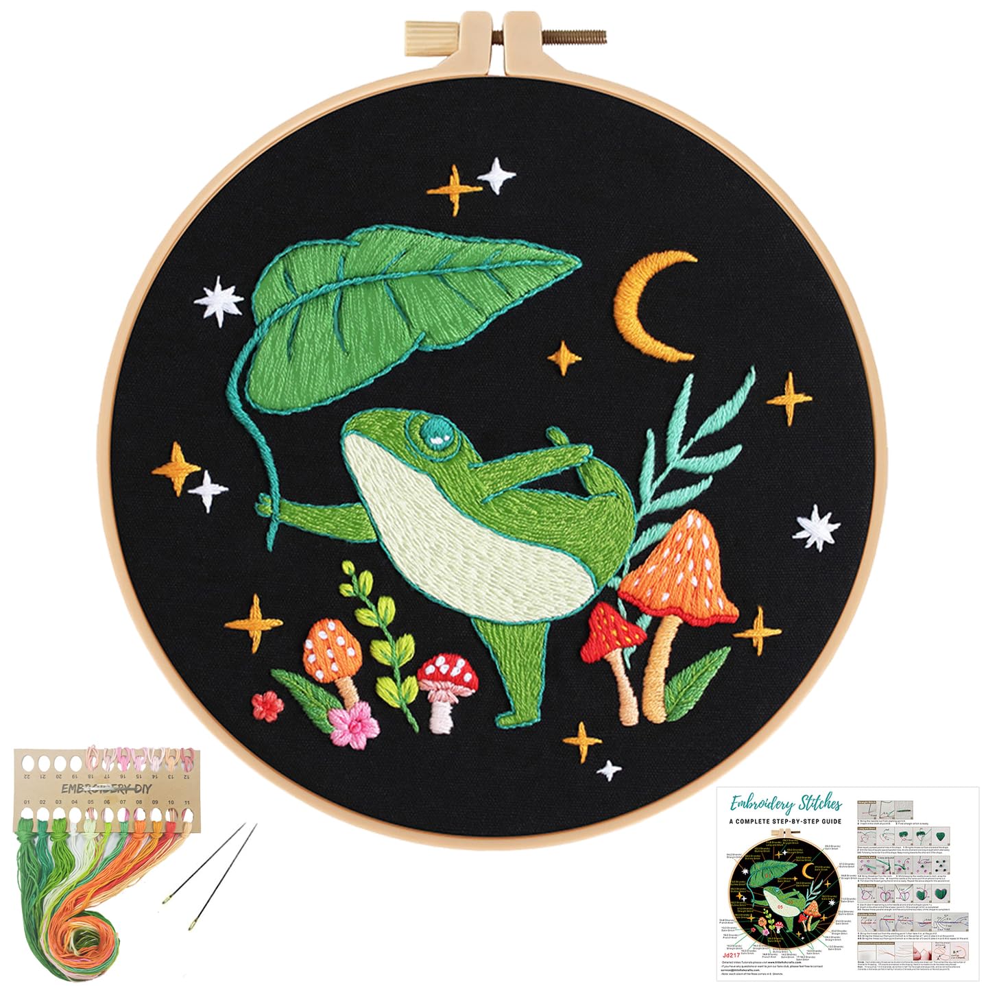 Frog Embroidery Kits for Beginners with Art Night Pattern, Cross Stitch ...