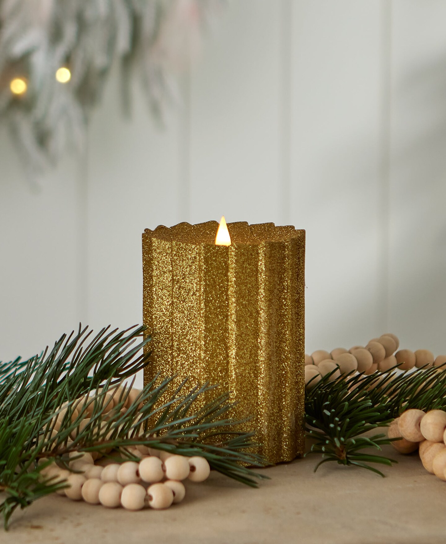 Sutton Fluted Motion Flameless Candle 4x8 Glitter Gold | Michaels