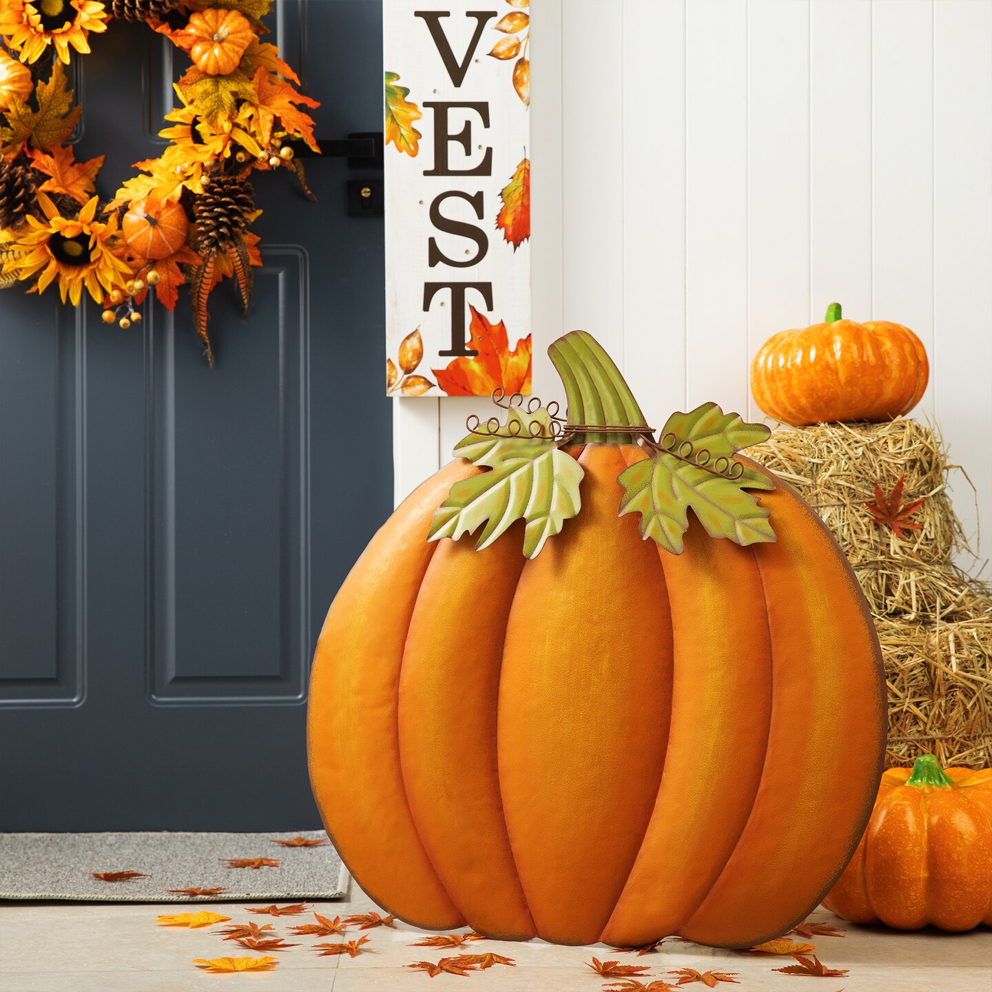 37.5"H Fall Oversized Metal Pumpkin Yard Stake or Wall Décor or ...