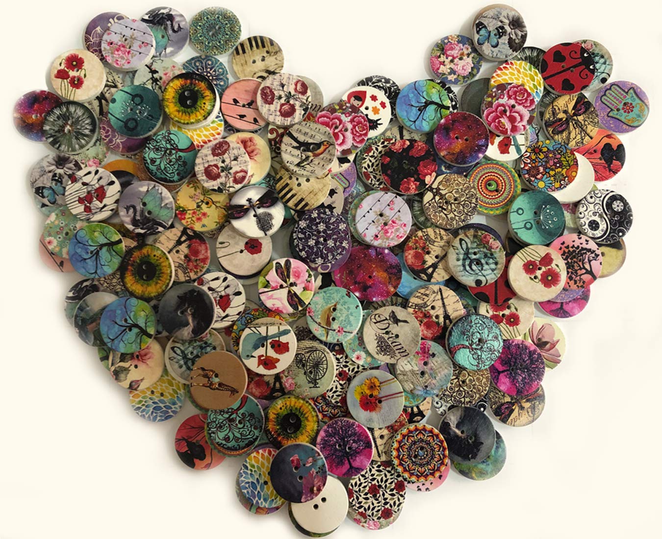 200Pcs Wood Buttons for Crafts, 20mm Vintage Buttons Mixed Pattern ...