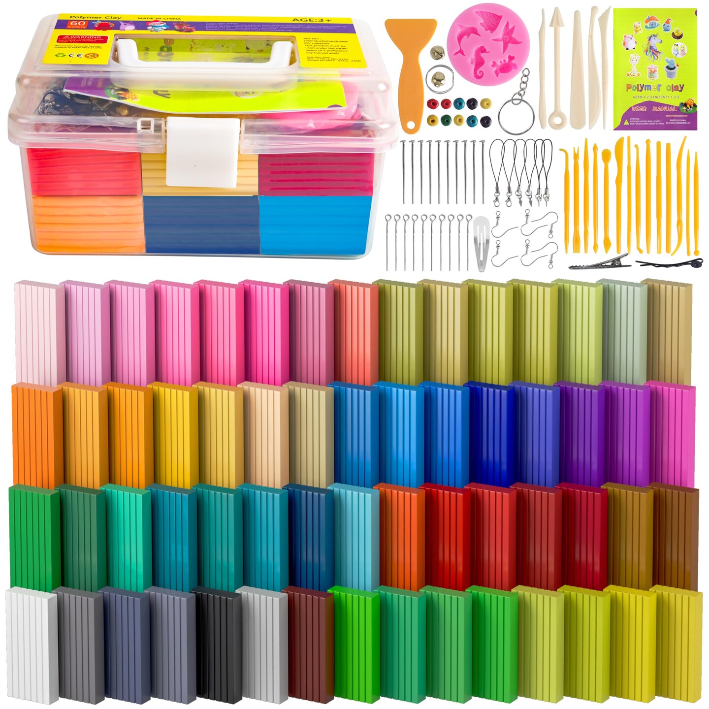 Polymer Clay 60 Colors, Modeling Clay for Kids Oven Baked Model Clay ...