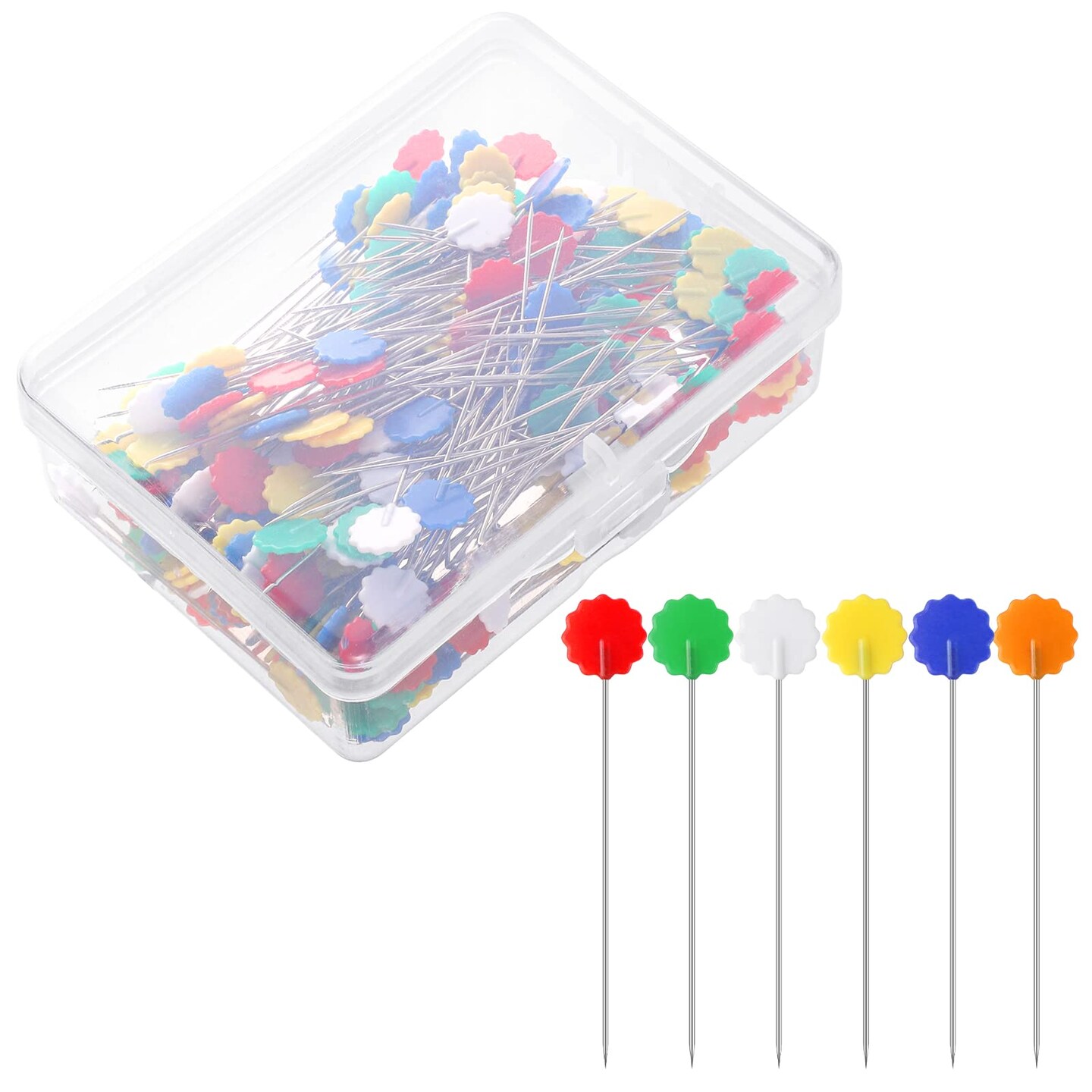 200 Pieces Flat Head Straight Pins, Flower Head Sewing Pins Quilting ...