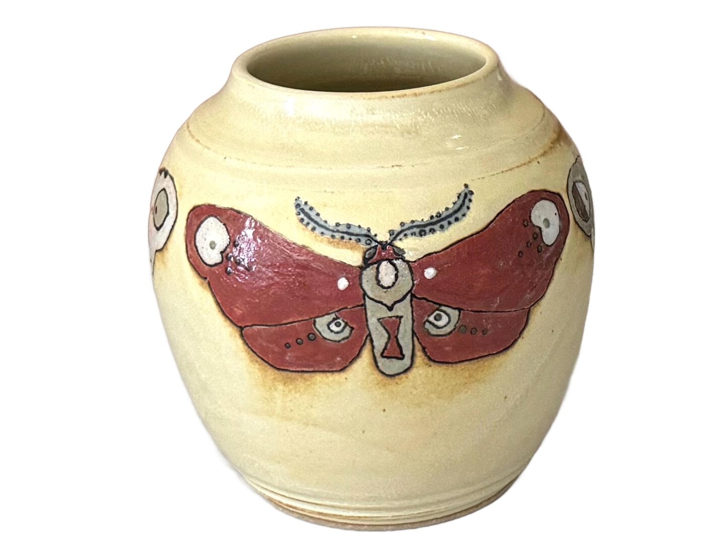 Handcrafted Stoneware Vase with Giant Moths – Buttercream Yellow with ...