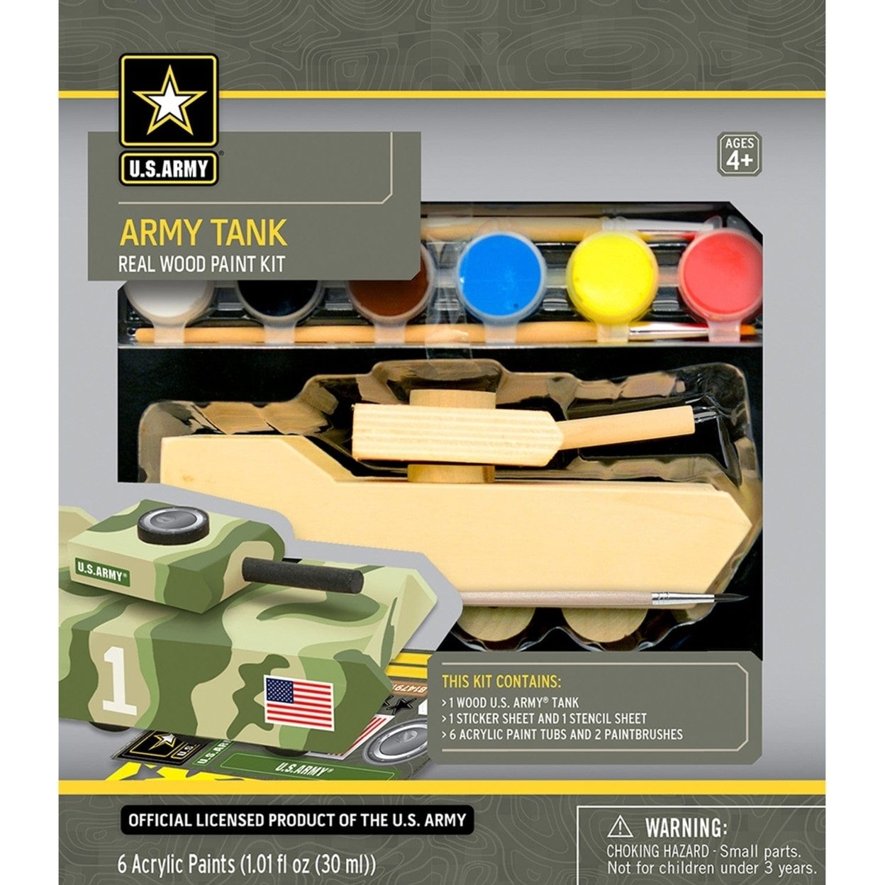 U.S. Army Tank Wood Craft And Paint Kit With Brushes And Acrylic Paints ...