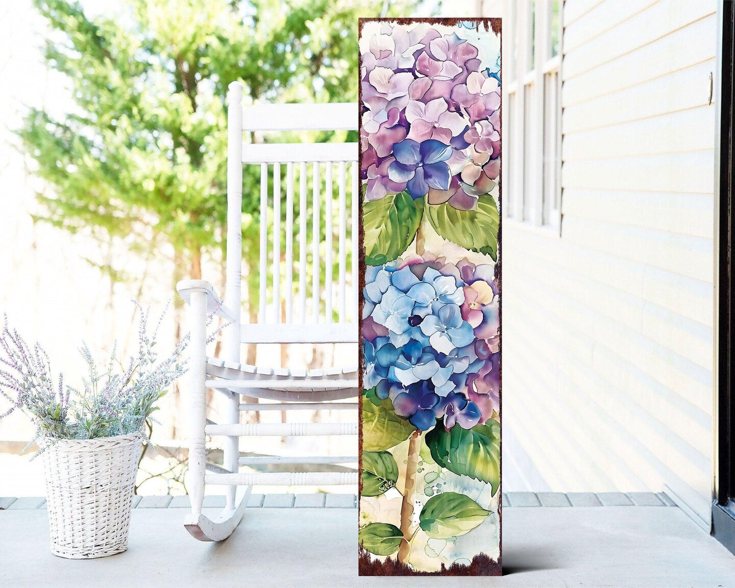 36in Purple Hydrangeas Spring Porch Sign | UV Print | Watercolor Style ...