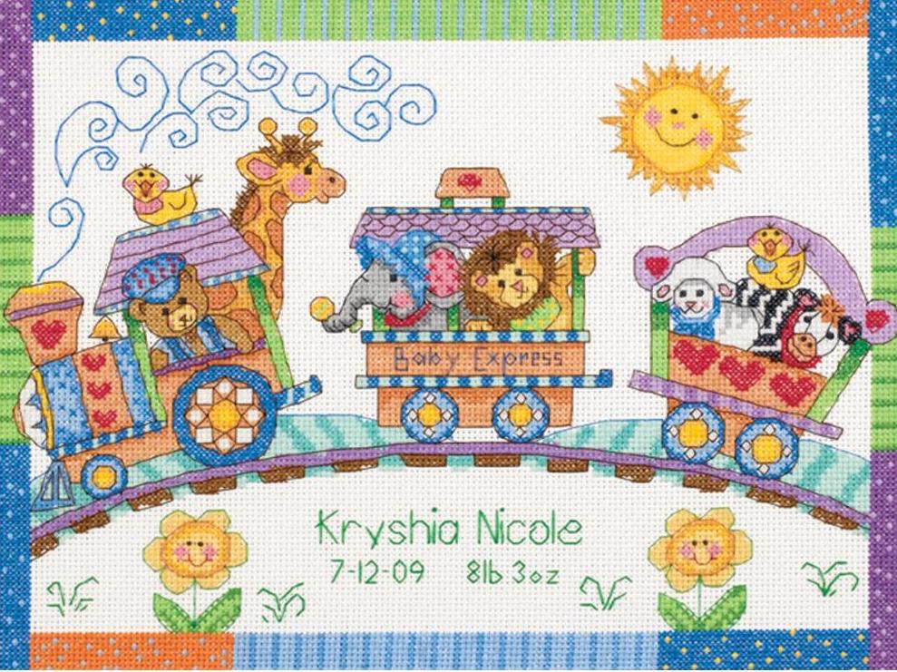 DIY Dimensions Baby Express Birth Record Train Counted Cross Stitch Kit ...