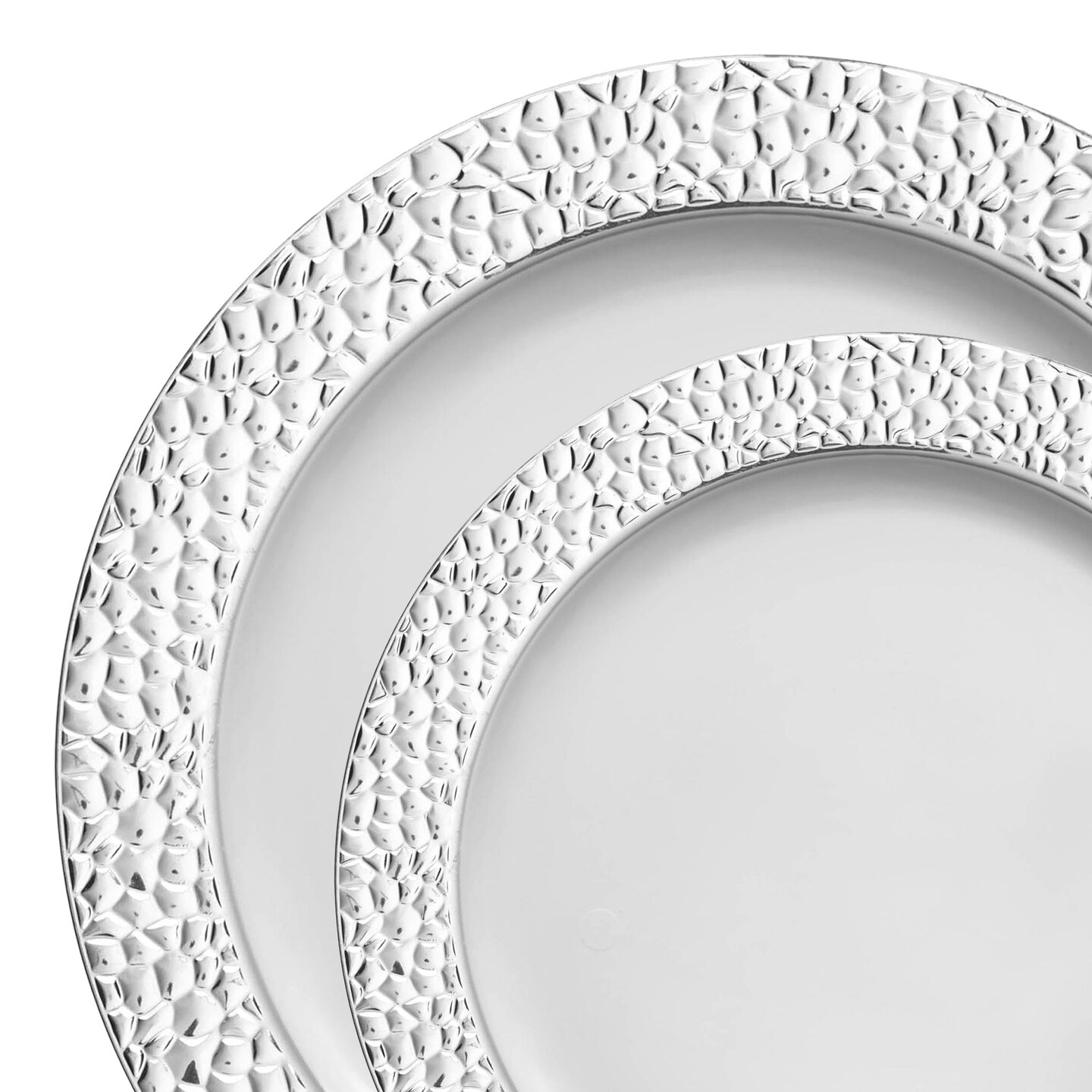 White with Silver Hammered Rim Plastic Dinnerware Value Set (120 Guests ...