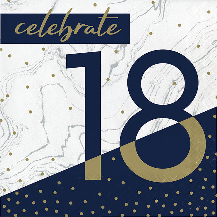Bulk Pack of 32 Navy & Gold Milestone 18th Birthday Luncheon Napkins ...