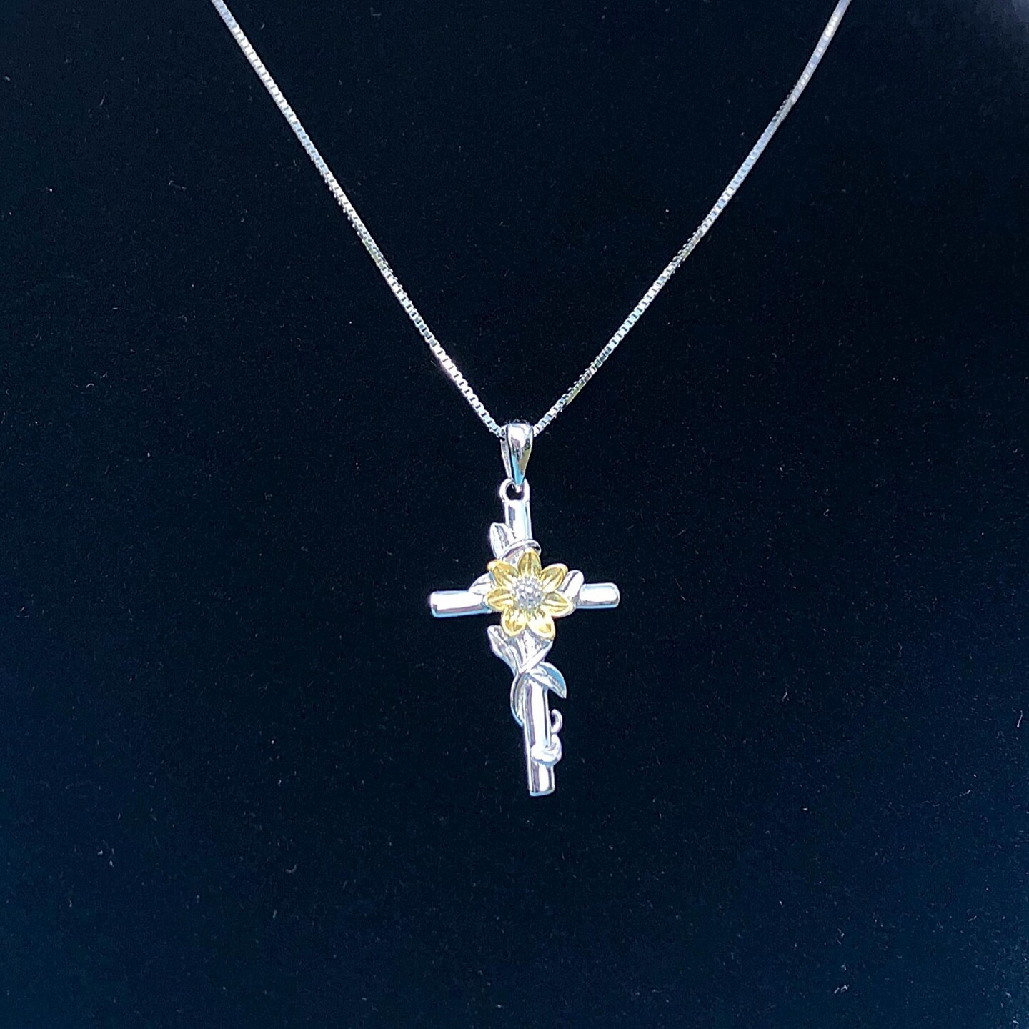 Flower and Diamond 925 Sterling Silver Cross Necklace Free Gift Box Feminine Cross Necklace Dainty Cross Wife Gift Christian Gift MakerPlace by Michaels