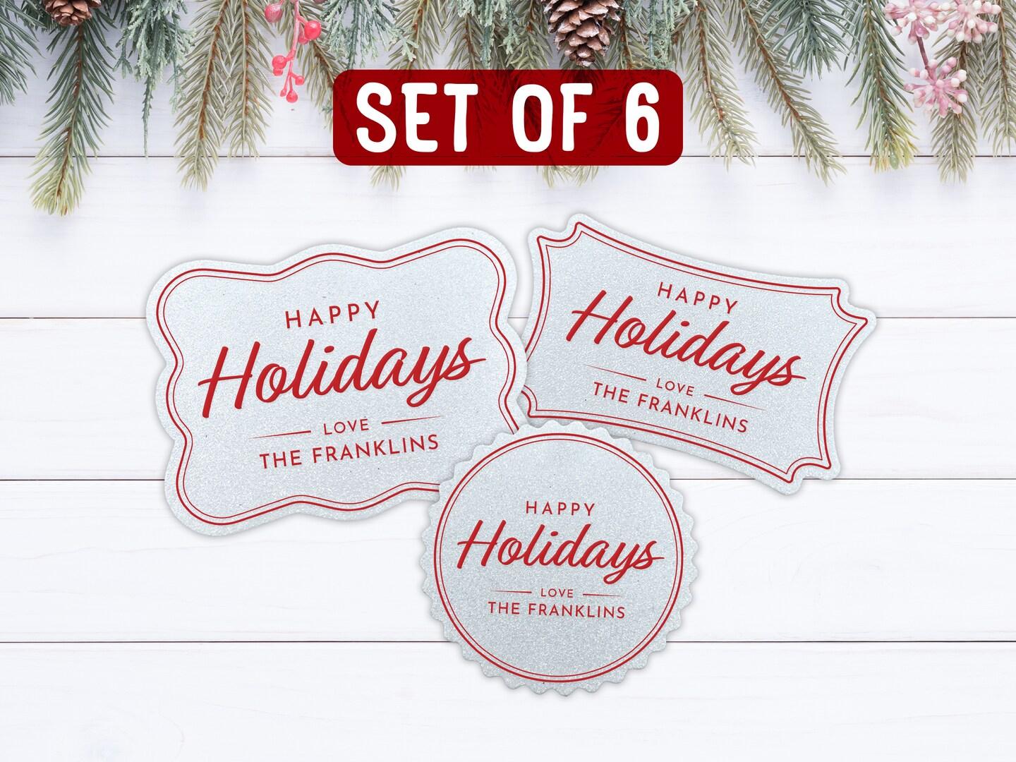 White Glitter Happy Holidays Tags | Set of 6 | Personalized Holiday ...