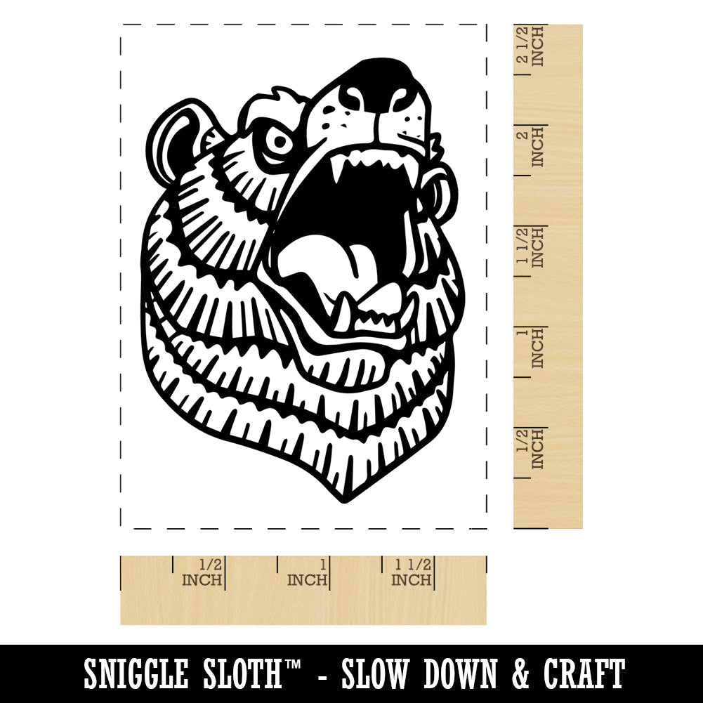 Snarling Angry Bear Head Rectangle Rubber Stamp for Stamping Crafting ...