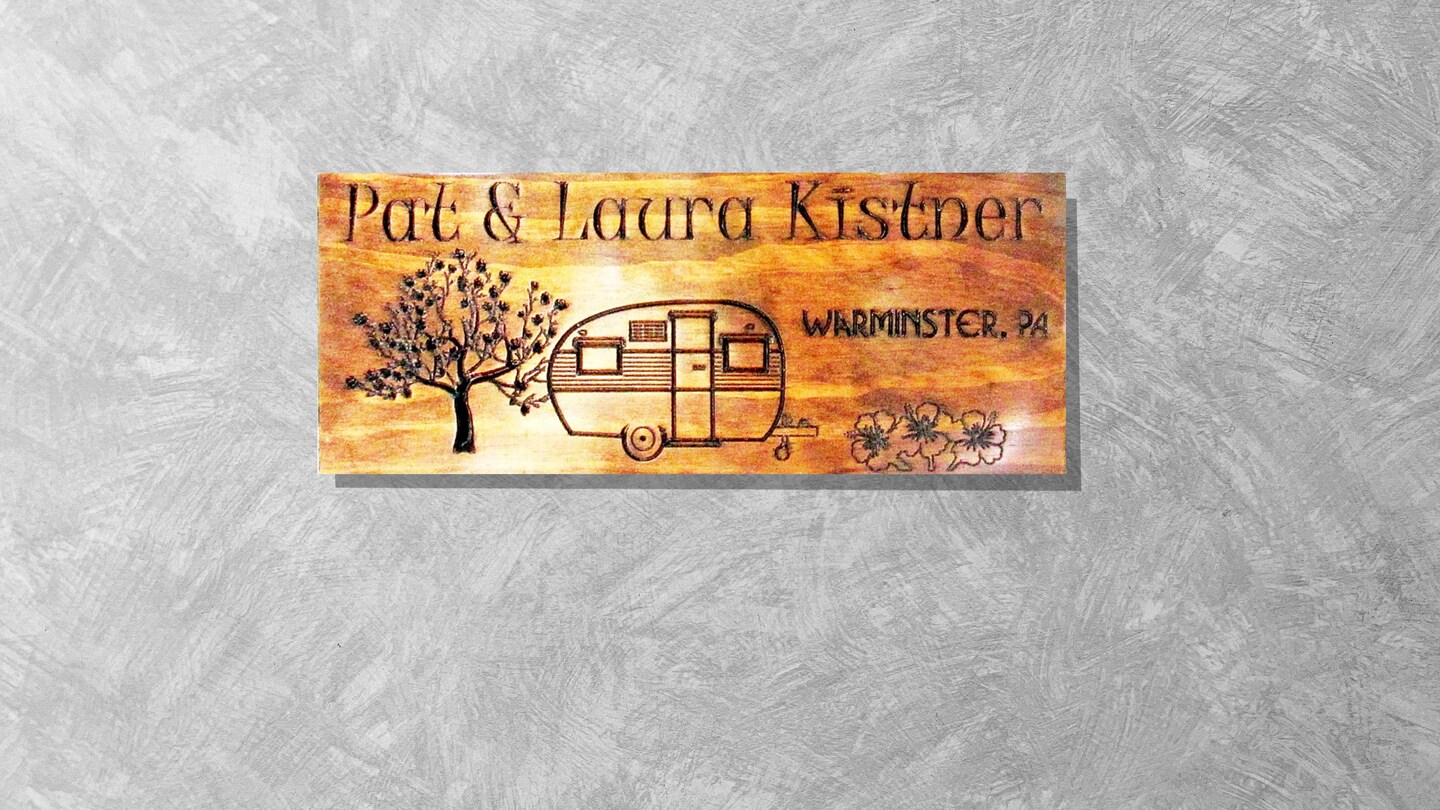 Family Campsite Sign with a Retro Camper, Last Name Sign, Pull Behind ...