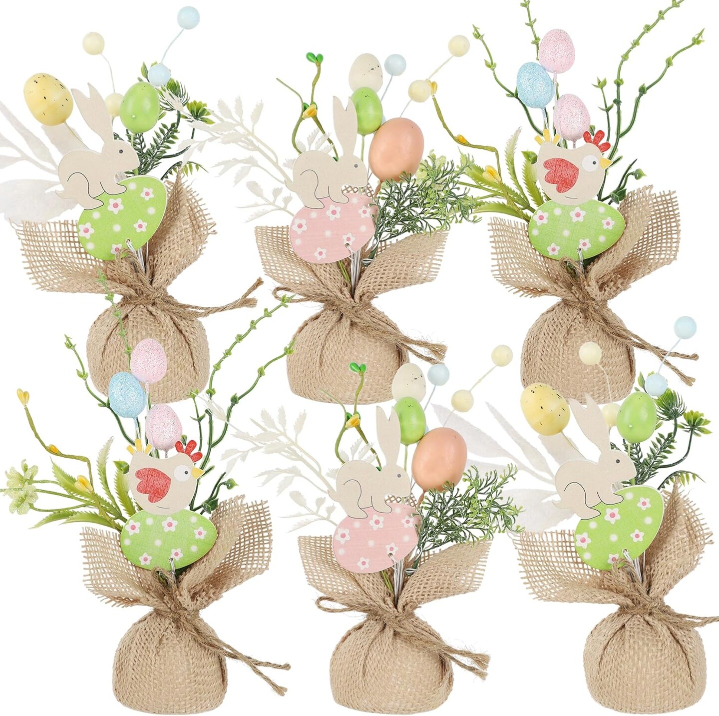 6 Pcs Easter Mini Table Trees – 8 Inch Egg Tree Decorations with Bunny ...