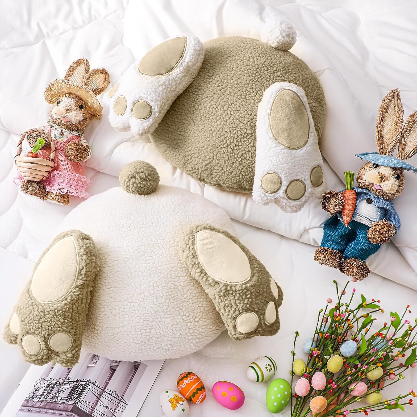 2 Pcs Happy Easter Pillow Rabbit Butt Shaped Throw Pillow Wool Bunny ...