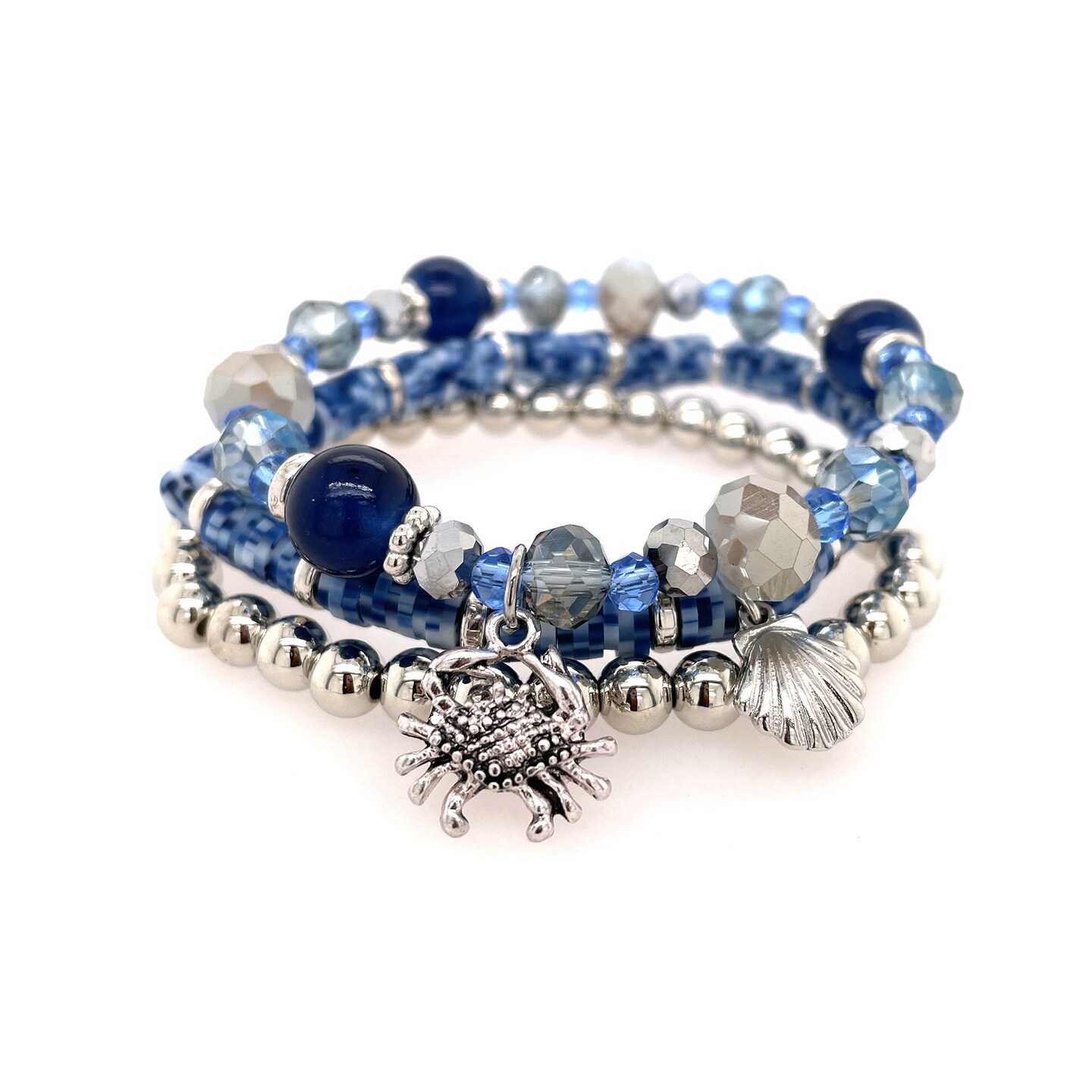 Multi Blue and Silver Stretch Bracelets 3pc Set | Michaels