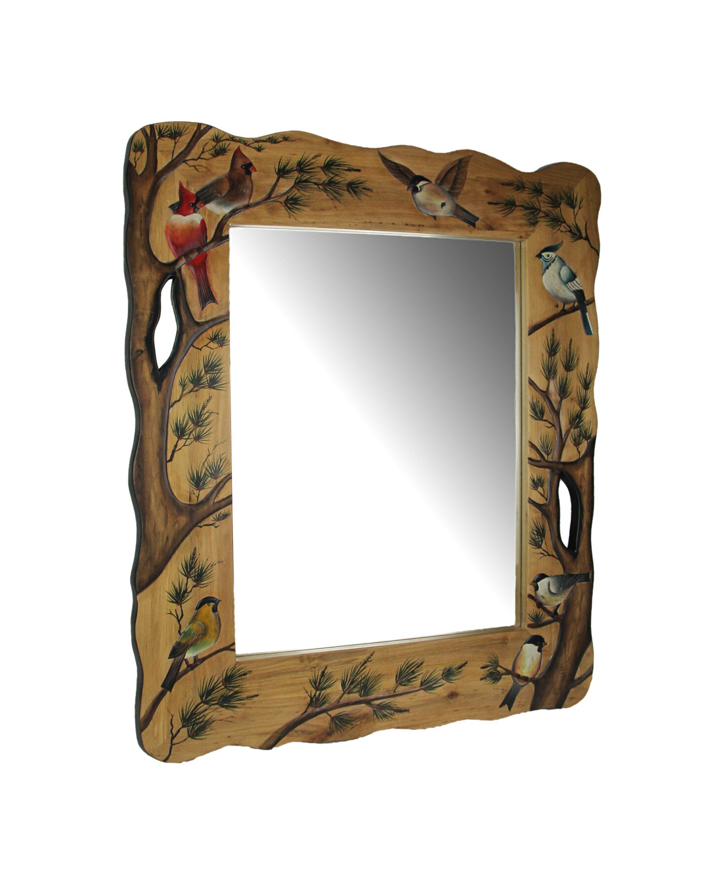 Birds In Nature Hand Carved Natural Wood Decorative Wall Mirror Home ...